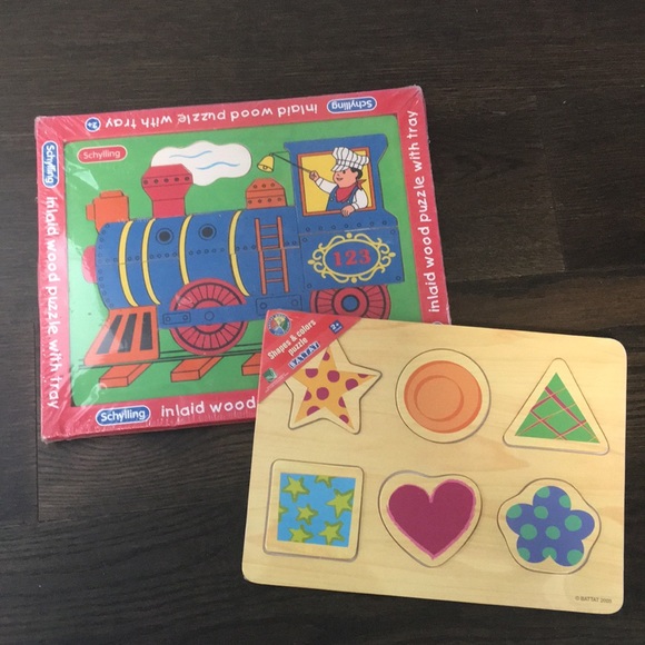 Toys | Schylling Inlaid Wood Puzzletrain And Battat Shapes Colors ...